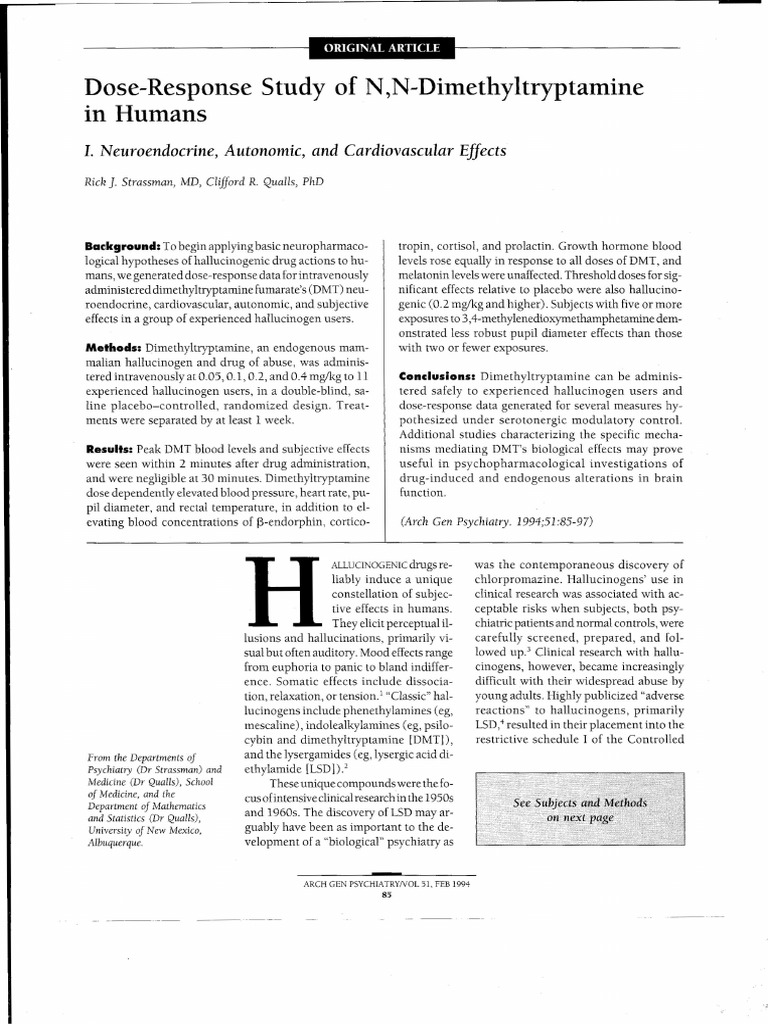Dose-Response Study of N, N-Dimethyltryptamine in Humans 1 ...