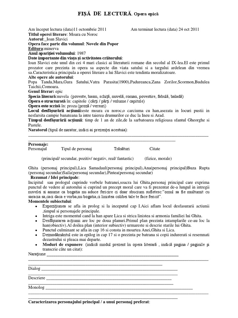 Fisa de Lectura Model | PDF