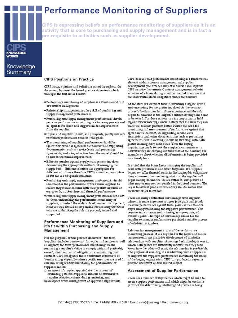 Supplier Performance Monitoring Guidelines | PDF | Supply Chain | Risk