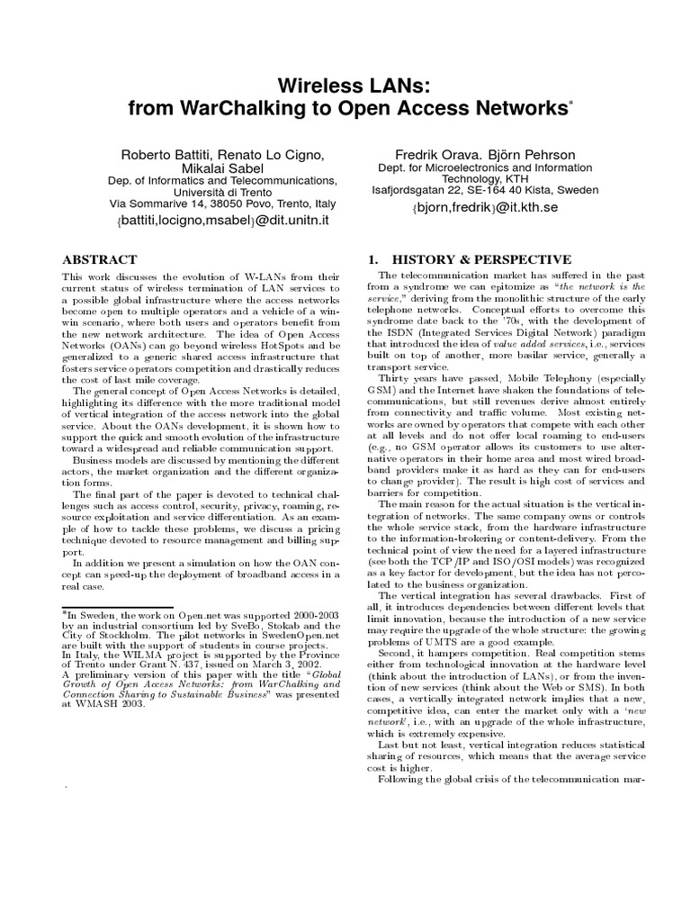 Wireless Lans: From Warchalking To Open Access Networks | PDF | Router ...