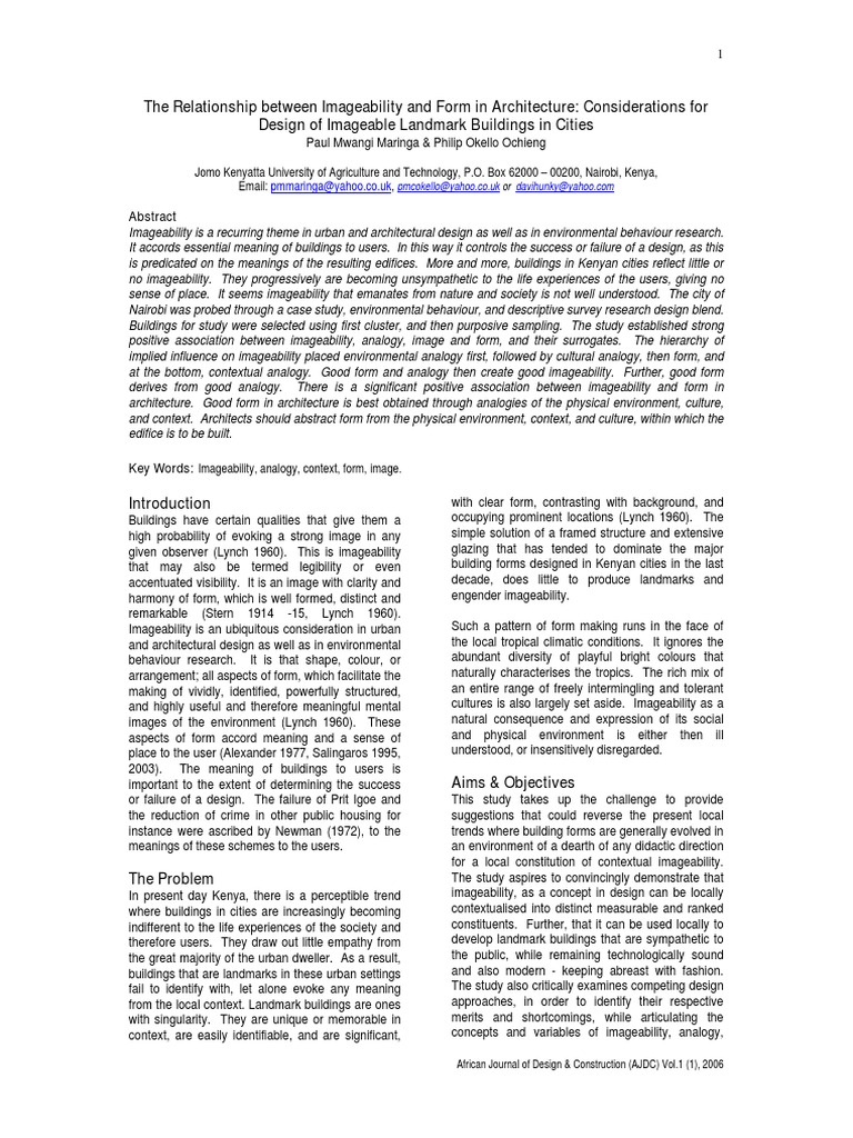 The Relationship between Imageability and Form in Architecture ...