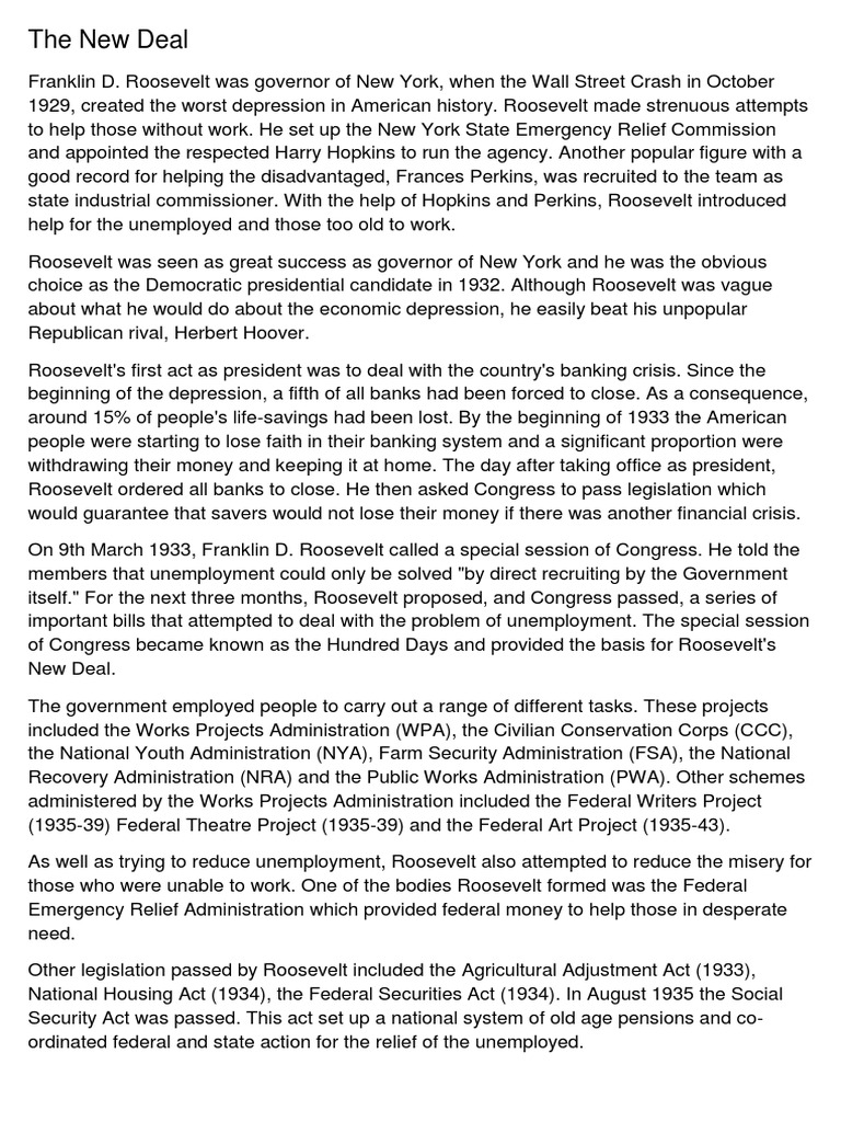 The New Deal | PDF | New Deal | Public Works Administration