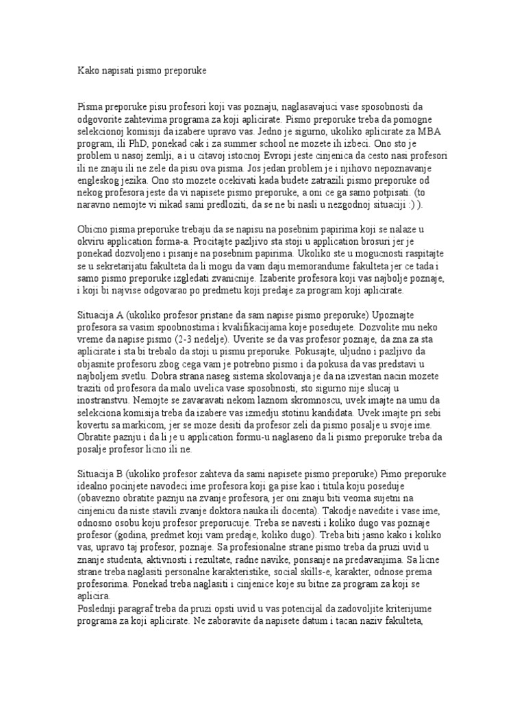 Kako Napisati Pismo Preporuke | PDF