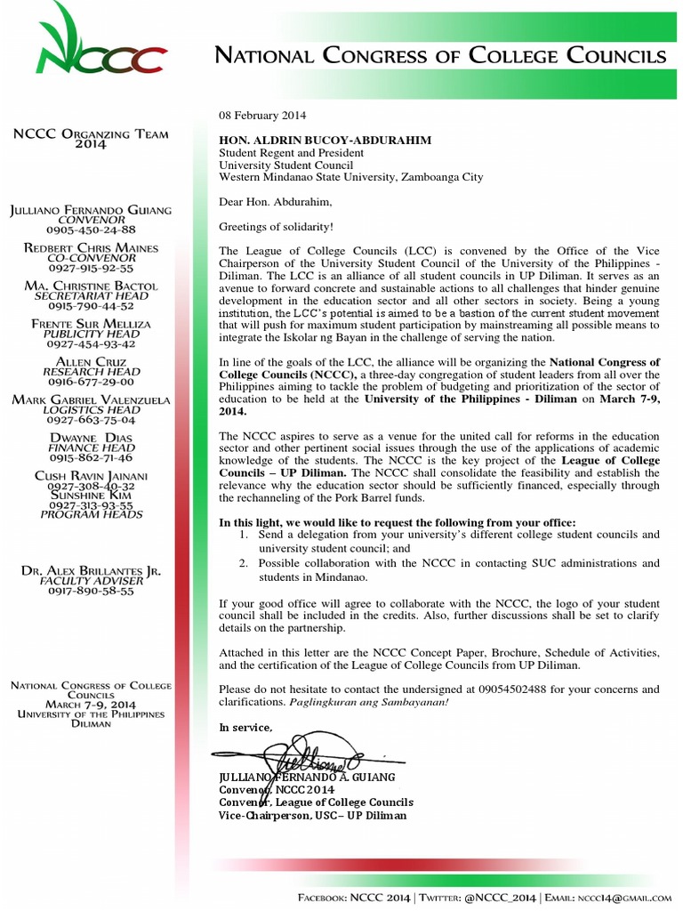 NCCC Letter - Collaboration With WMSU | PDF | Public Sphere | Government