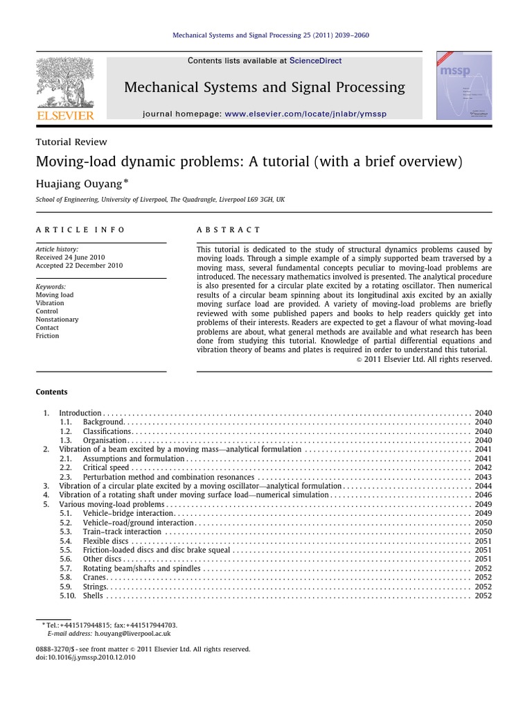 Moving Load Dynamic Problems A Tutorial With A Brief Overview Pdf