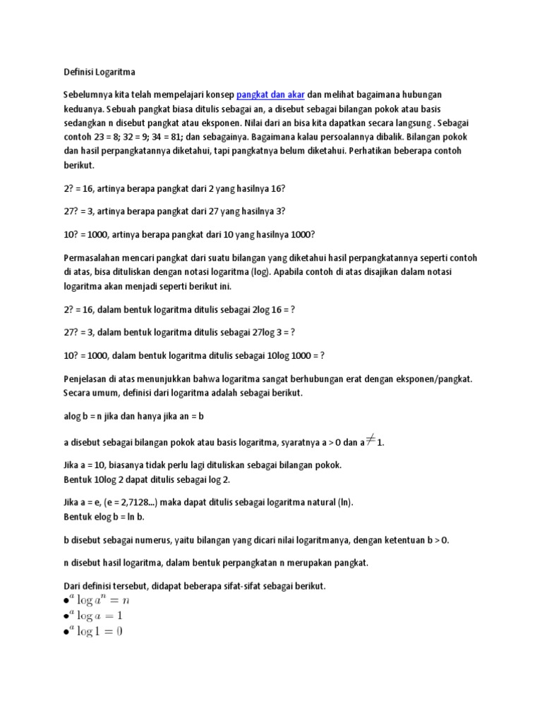 Definisi Logaritma | PDF | Metode & Bahan Ajar