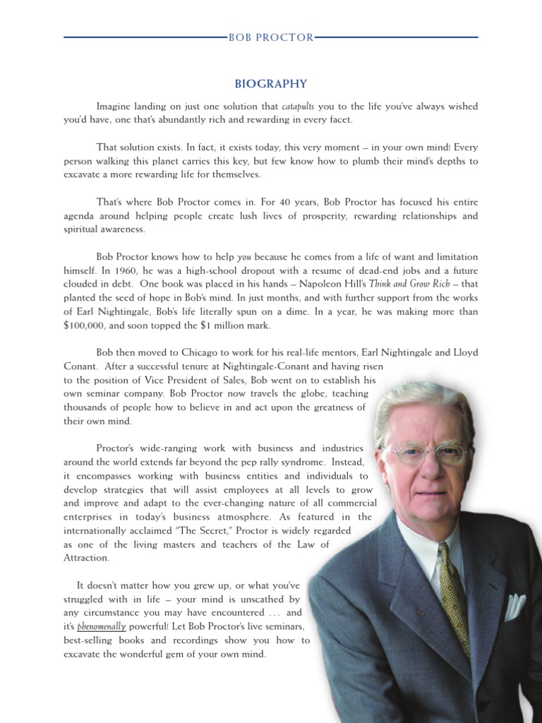 Bob Proctor Bio Pdf Insurance Business