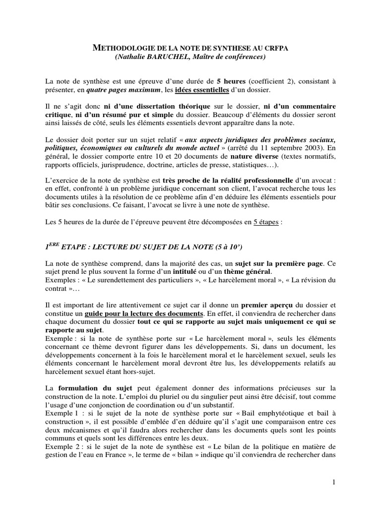 Methodologie Note de Synthese | PDF | Document | Lecture (Processus)