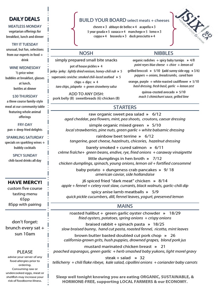Dinner Menu Jsix | PDF | Salad | Pickling
