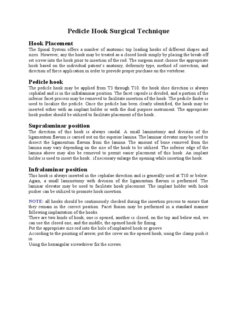 Spine Hook Surgical Technique | PDF | Vertebra | Vertebral Column