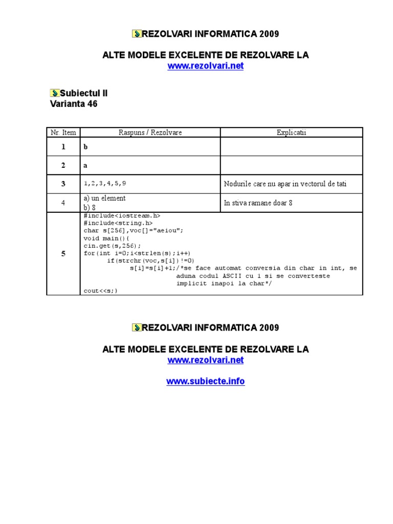 Rezolvari Informatica 2009 | PDF