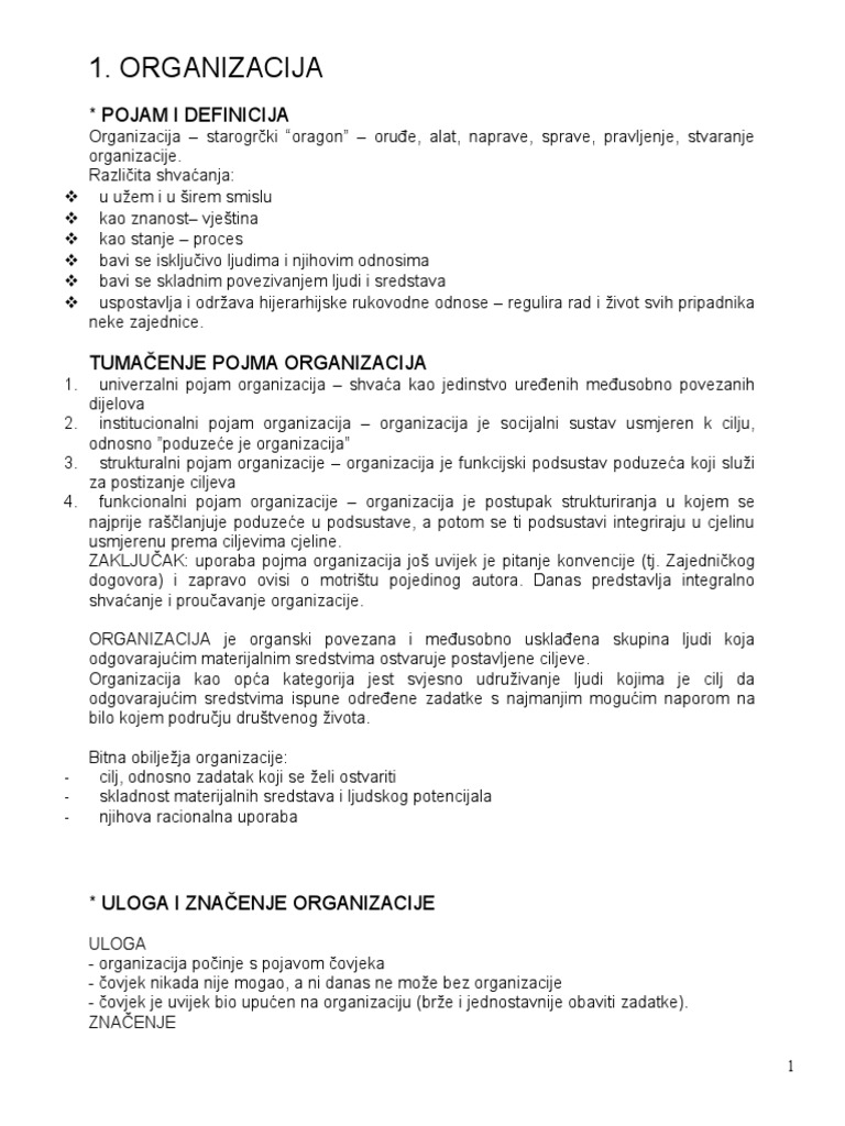 Organizacija - Osnove (Skripta) | PDF