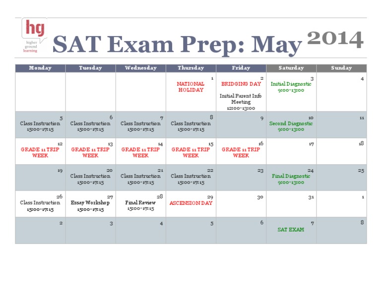 May 2014 SAT Exam Prep Schedule | PDF