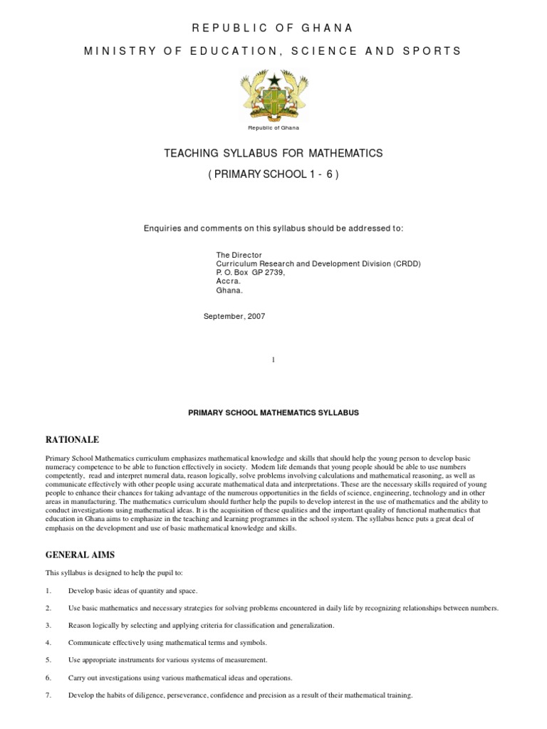 Mathematics Syllabus (Primary 1 - 6) | PDF | Educational Assessment ...