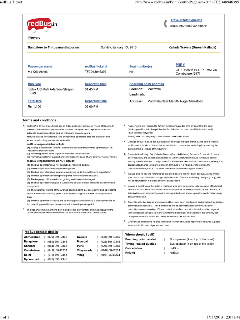 RedBus Ticket | Download Free PDF | Ticket (Admission) | Bus