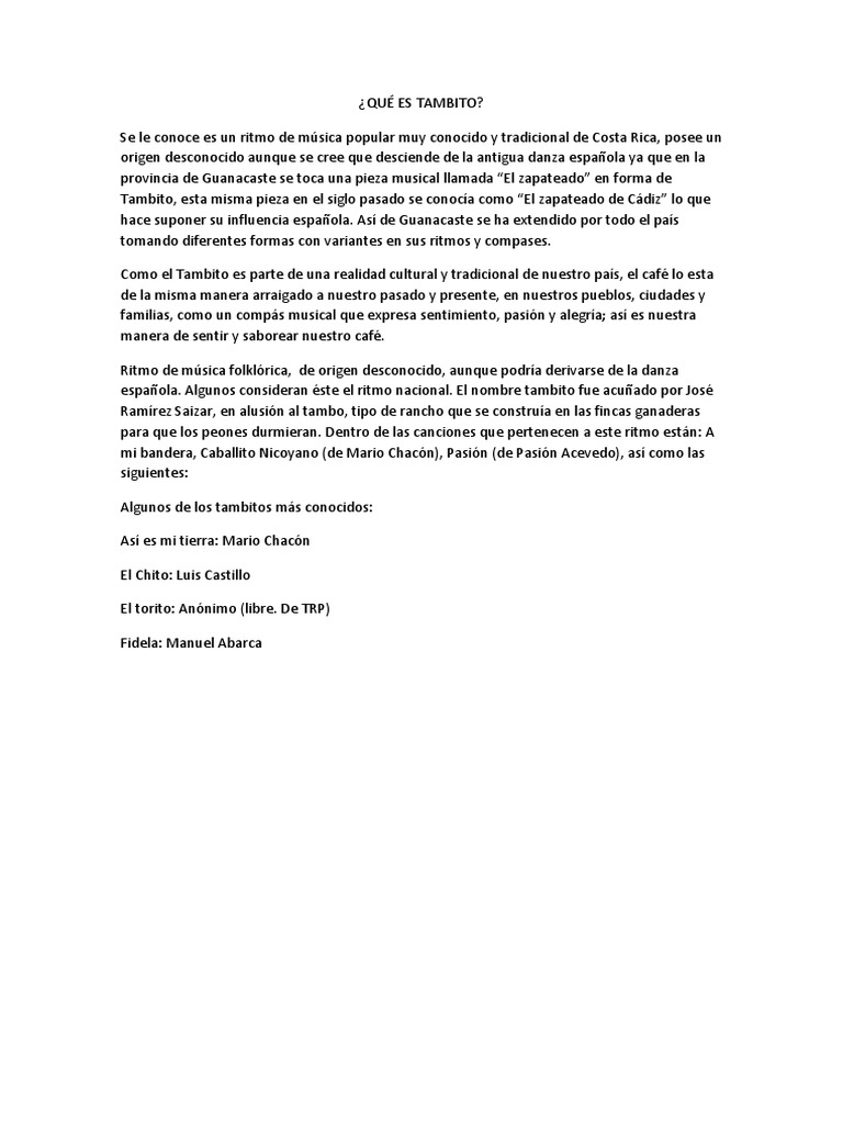 El Tambito: Ritmo Tradicional Costarricense | PDF | Ritmo | Las artes ...
