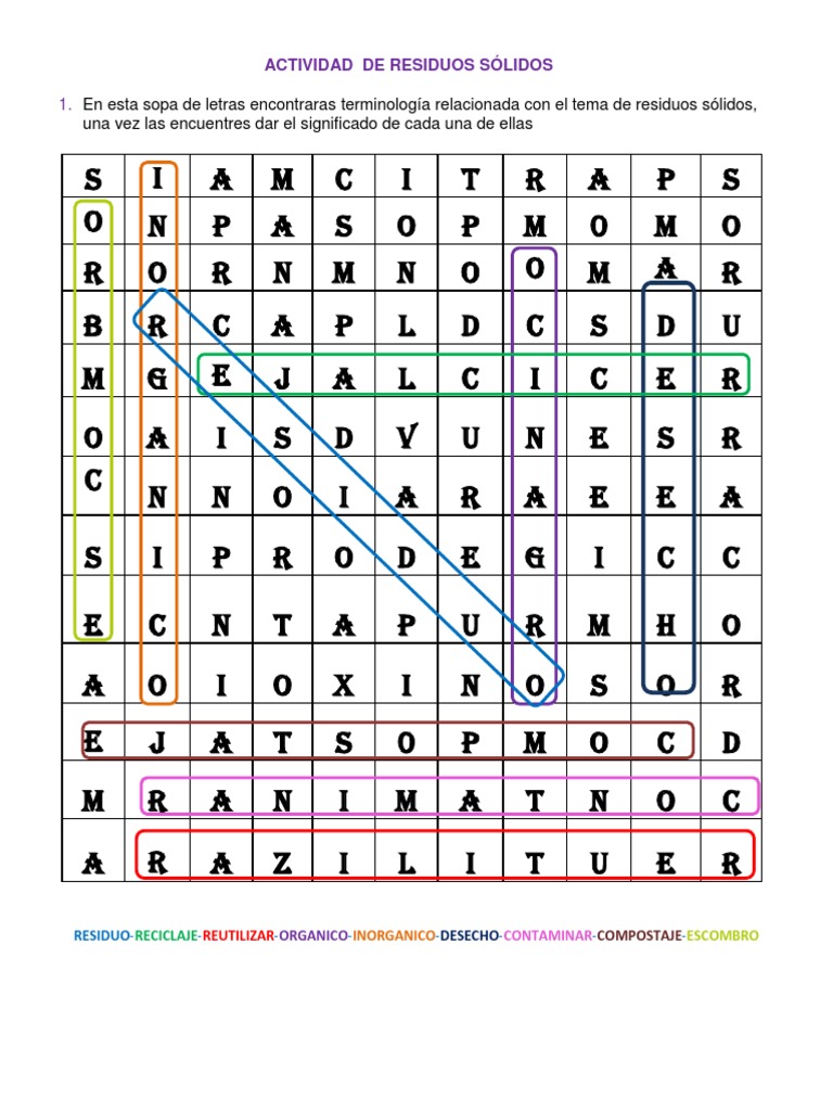 Sopa de Letras sobre Residuos Sólidos | PDF | Artes del Lenguaje y ...