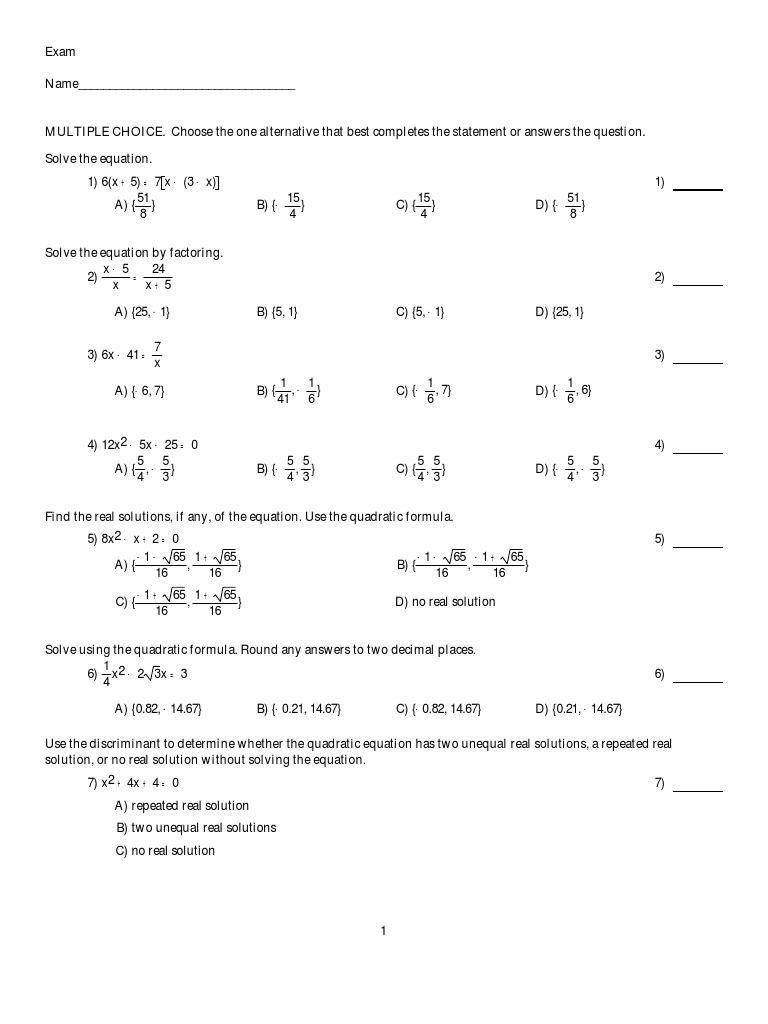 Precalc Equations Review 10.7 | Quadratic Equation | Elementary Mathematics