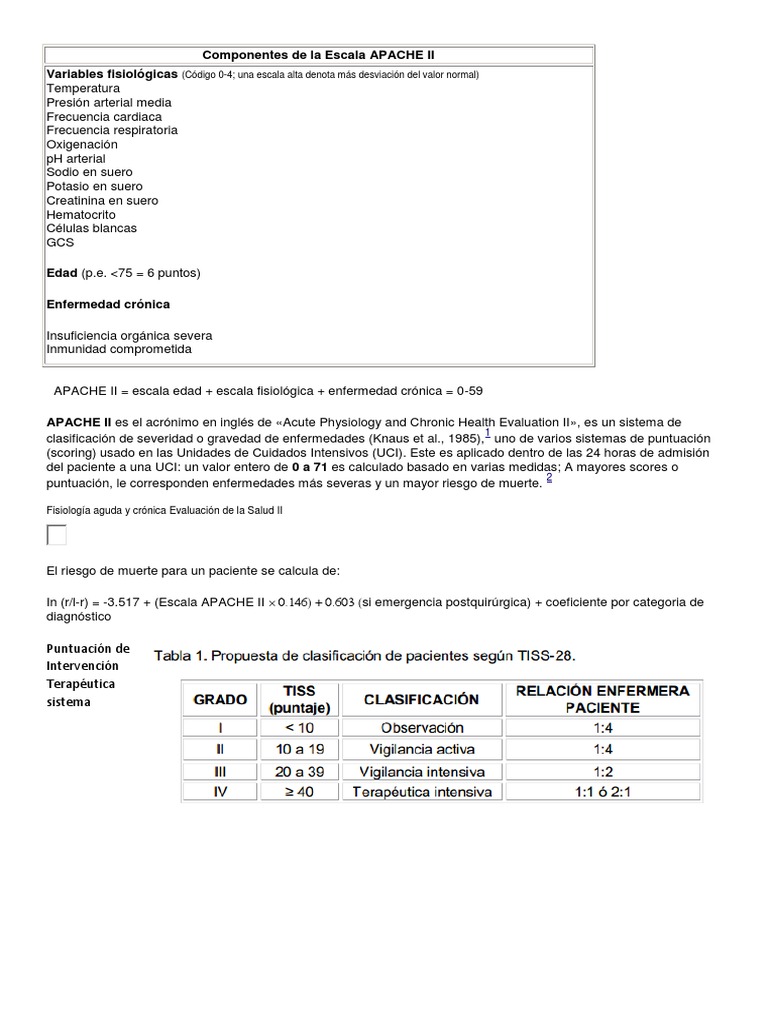 Componentes de La Escala APACHE II | PDF | Medicina CLINICA ...