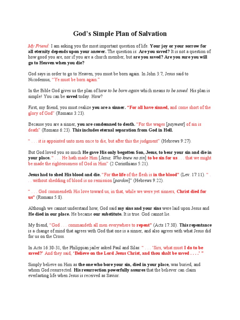 God's Simple Plan of Salvation: My Friend | PDF | Salvation | Sin