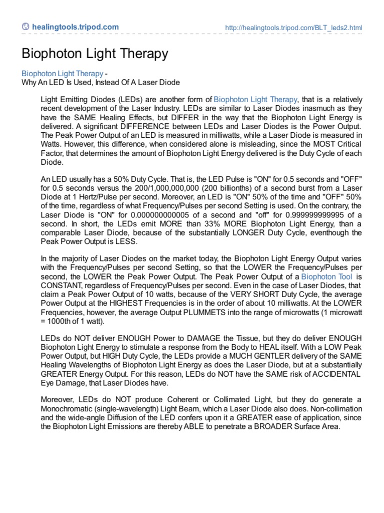 Biophoton Light Therapy | PDF | Laser | Light Emitting Diode