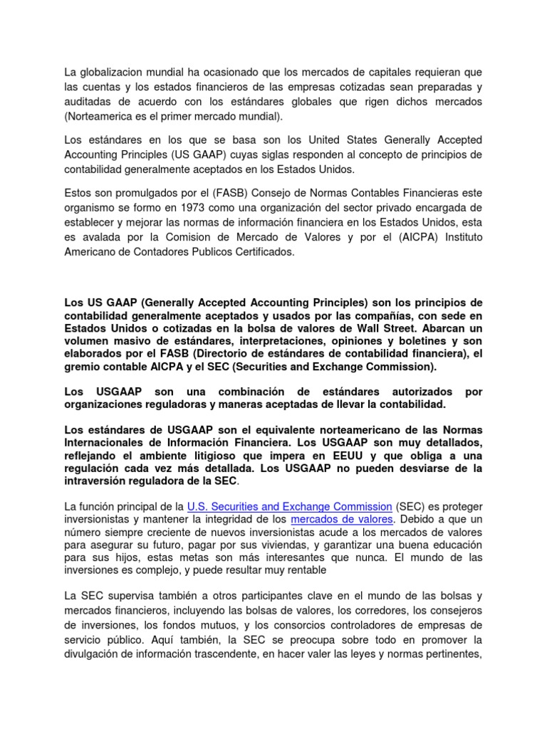Principios US GAAP en Contabilidad | PDF | Principios de contabilidad ...