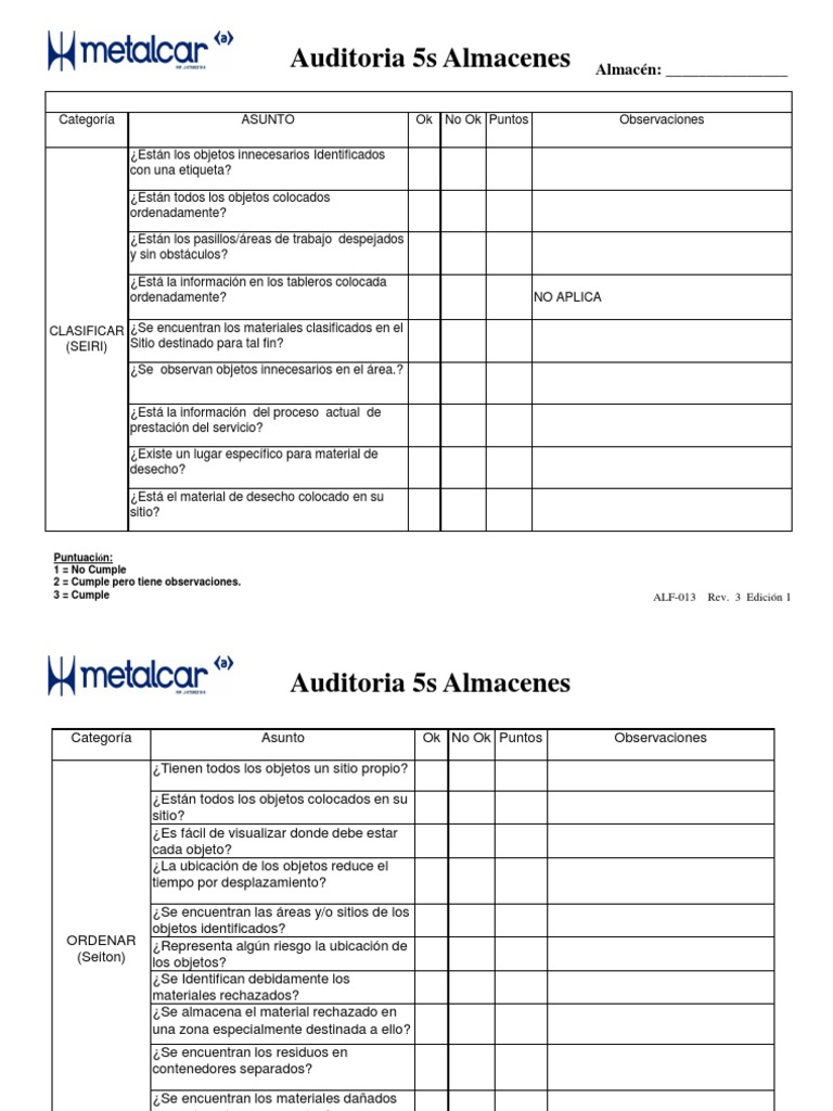 Auditoria 5s Almacenes