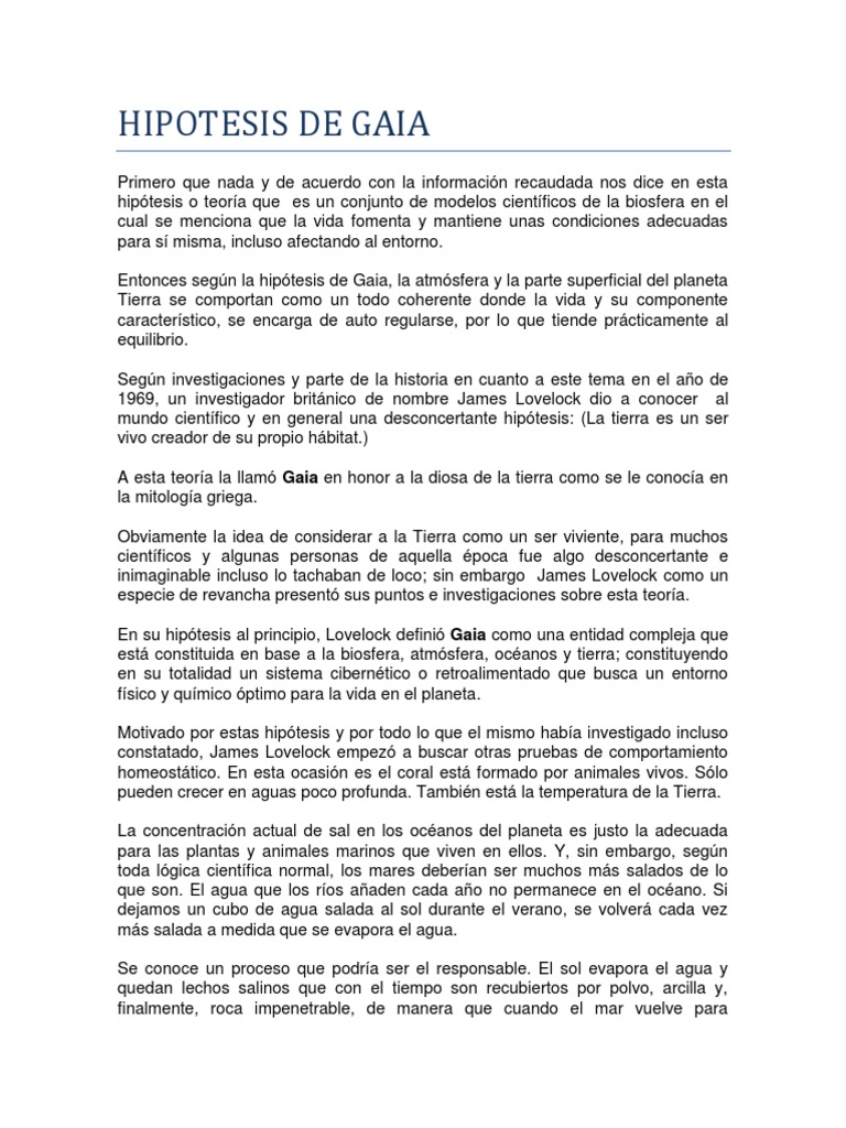 Hipotesis de Gaia | PDF | Hipótesis de Gaia | Tierra