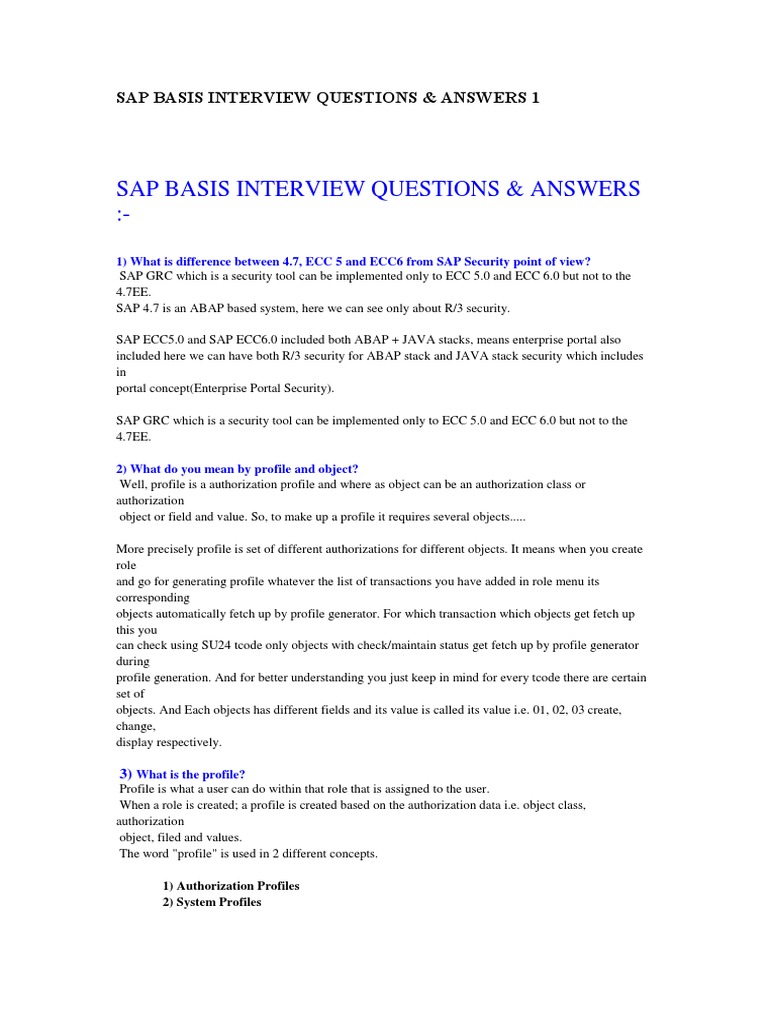 Sap Basis Interview Questions | PDF | Password | Computer Architecture