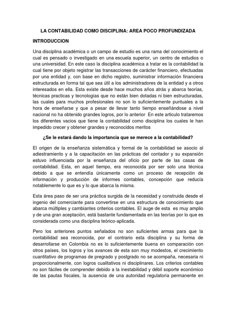 La Contabilidad Como Disciplina | PDF | Contabilidad | Science