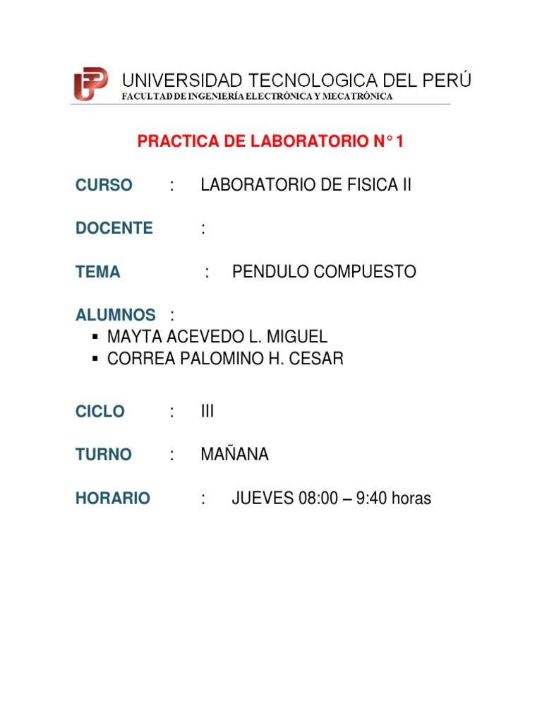 Pendulo Compuesto UTP | PDF | Péndulo | Física