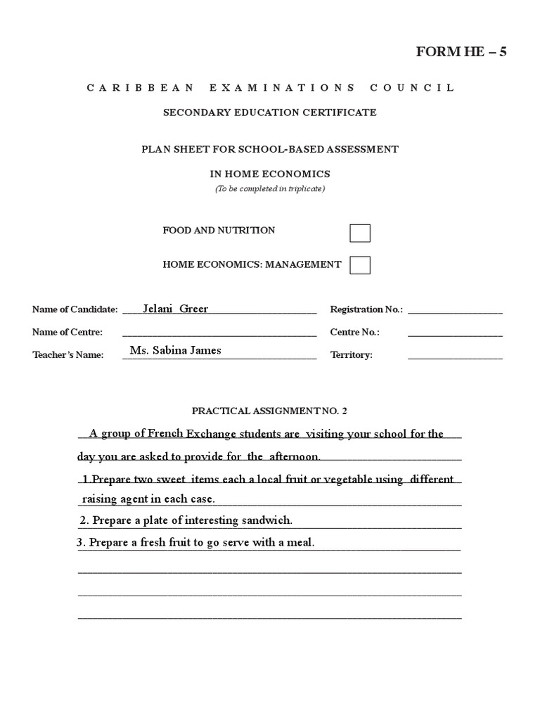 Home Economics SBA Practical Plan | PDF | Baking | Breads