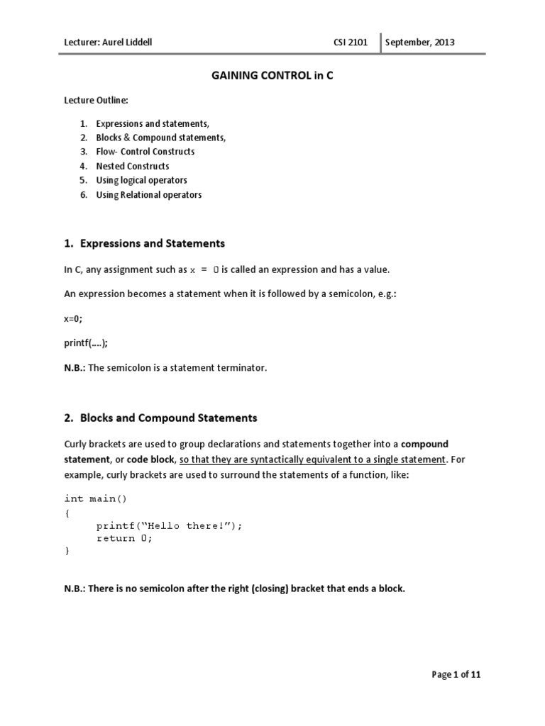 Gaining Control in C | PDF | Control Flow | Computer Programming