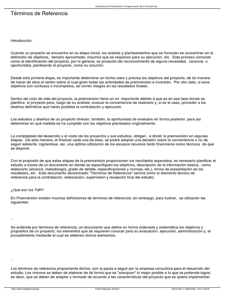 Que Es TDR | PDF | Planificación | Evaluación