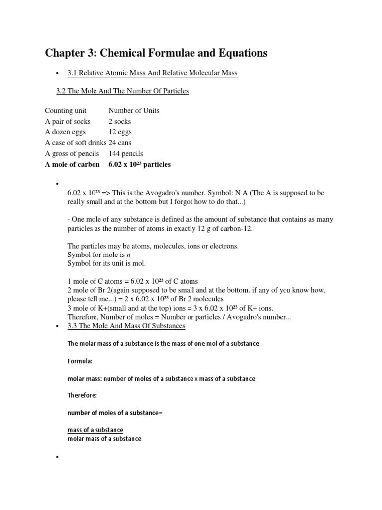 Chapter 3 Form 4 Chemistry | PDF | Mole (Unit) | Chemical Substances