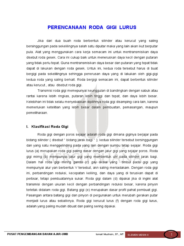 Perencanaan Roda Gigi Lurus | PDF