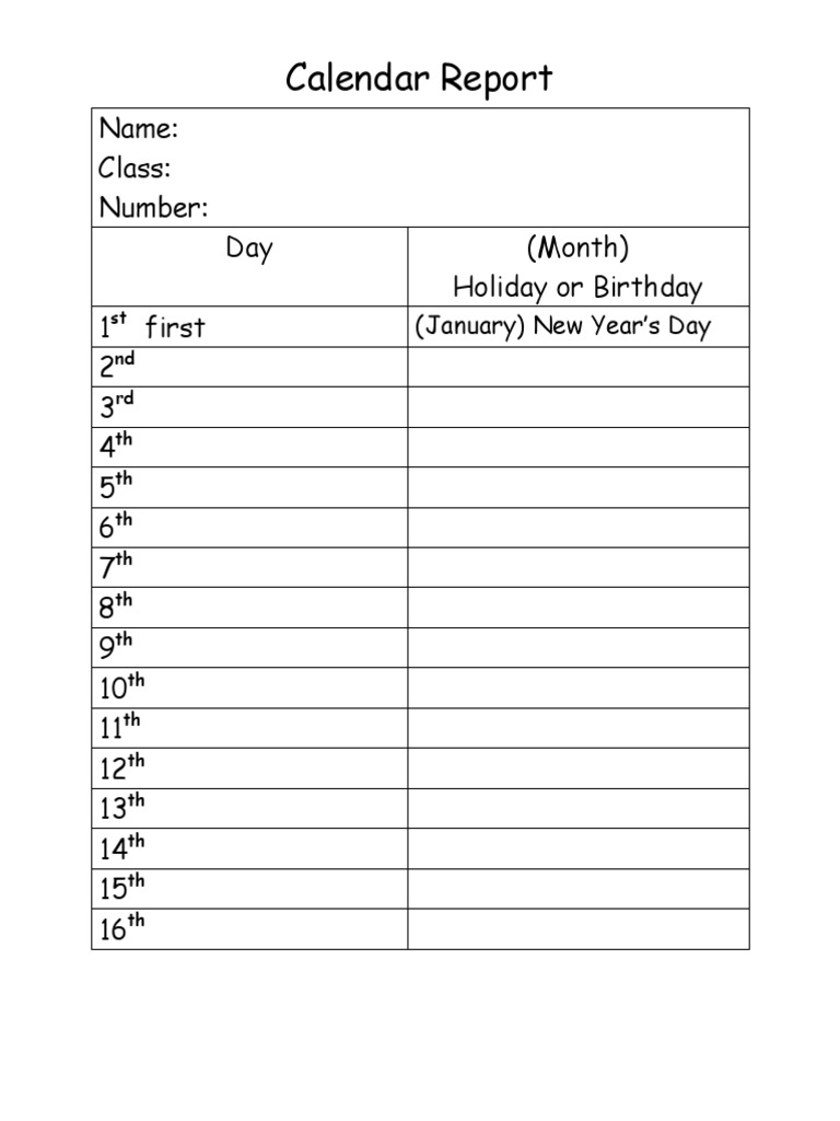 Calendar Report | PDF