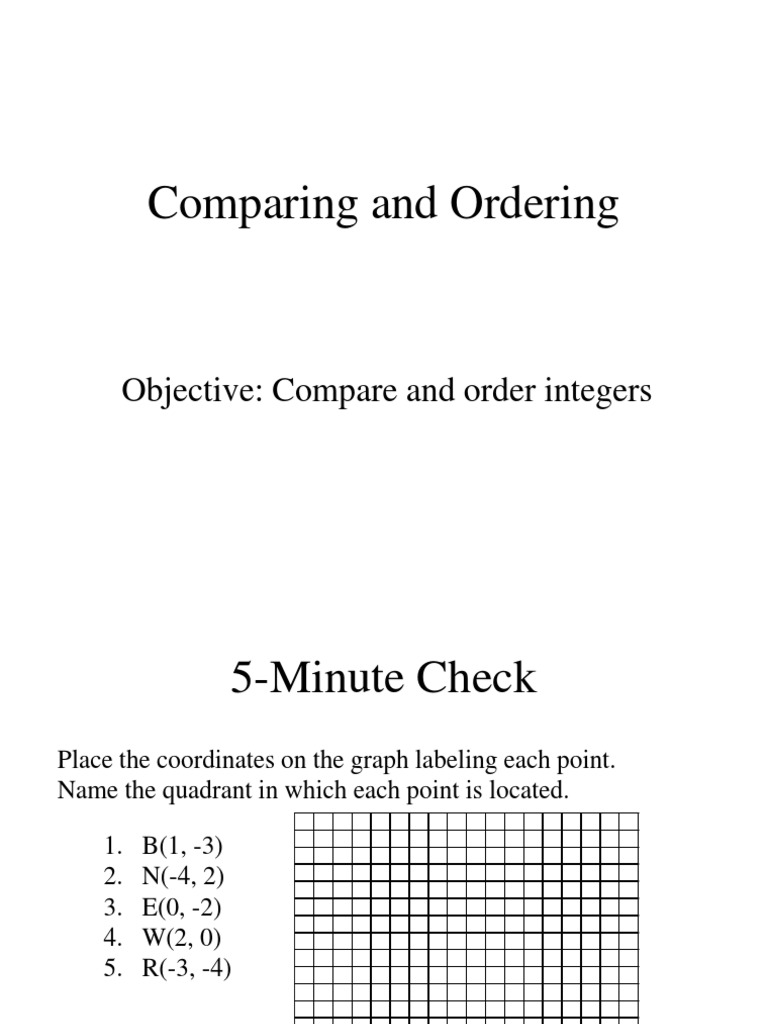Comparing and Ordering: Objective: Compare and Order Integers | PDF ...