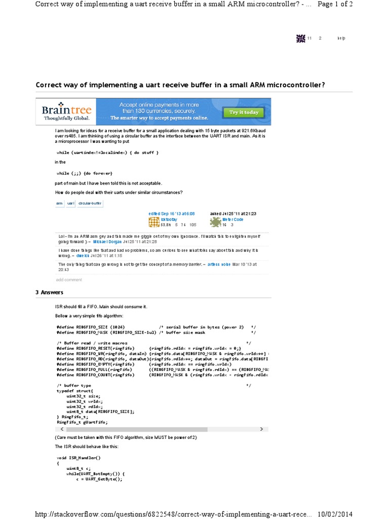 Correct Way Of Implementing A Uart Receive Buffer In A Small Arm Microcontroller Pdf Integer 