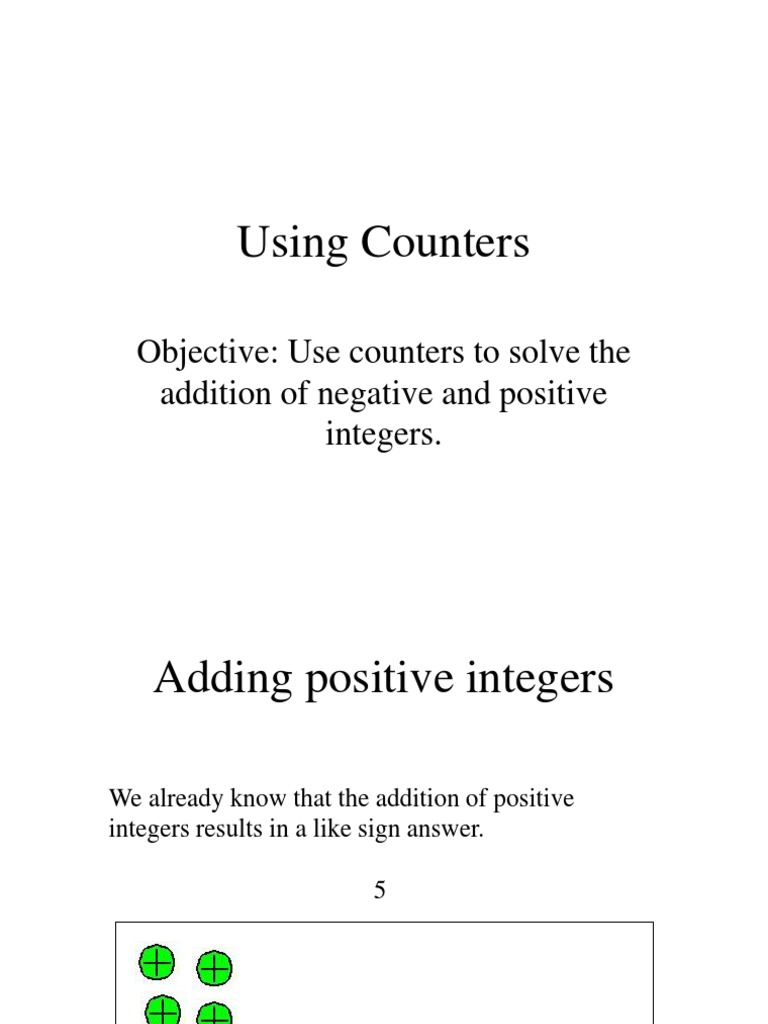 Adding Integers with Counters | PDF