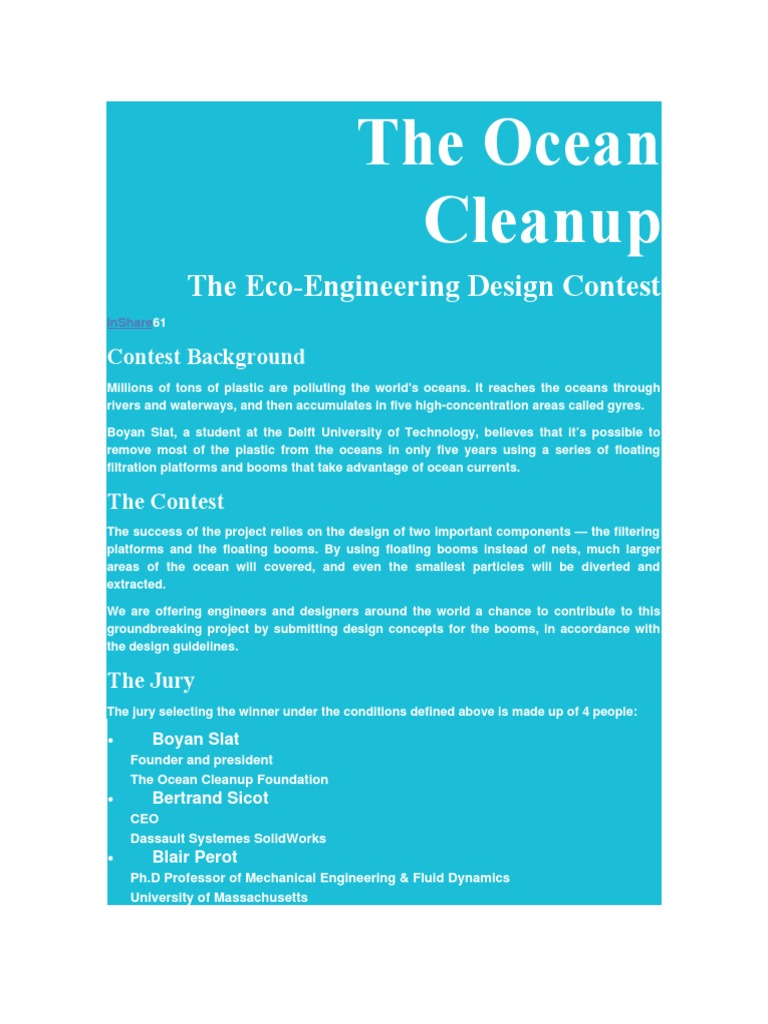 Ocean Cleanup Design Contest Details | PDF