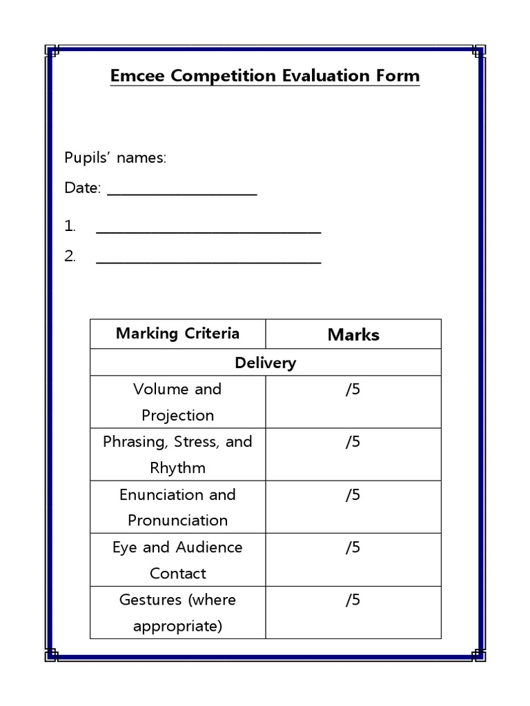 Emcee Competition Marking Form | PDF | Career & Growth | Language Arts ...