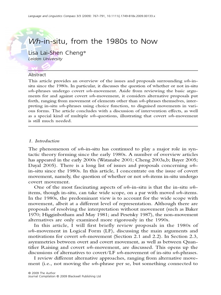 Cheng (2009) (WhInSitu From The 1980s To Now) | PDF | Question | Phrase