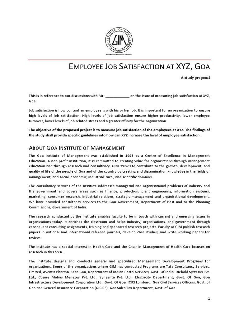Sample Proposal - Employee Satisfaction | PDF | Job Satisfaction ...