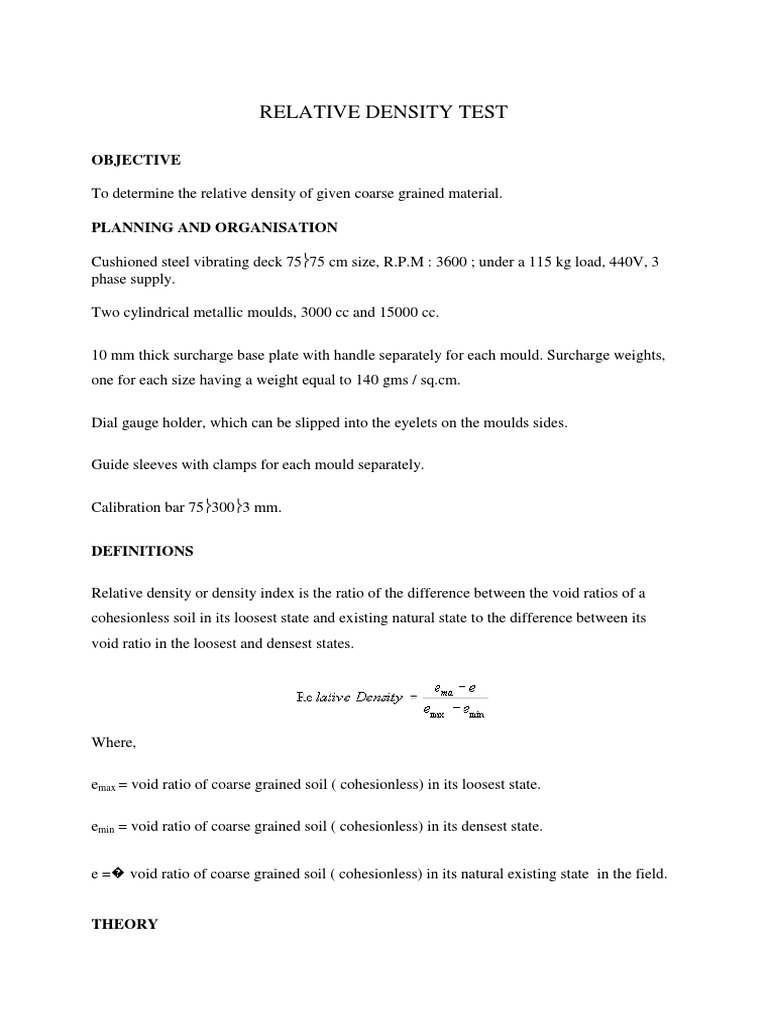 Relative Density Test | PDF | Density | Porosity