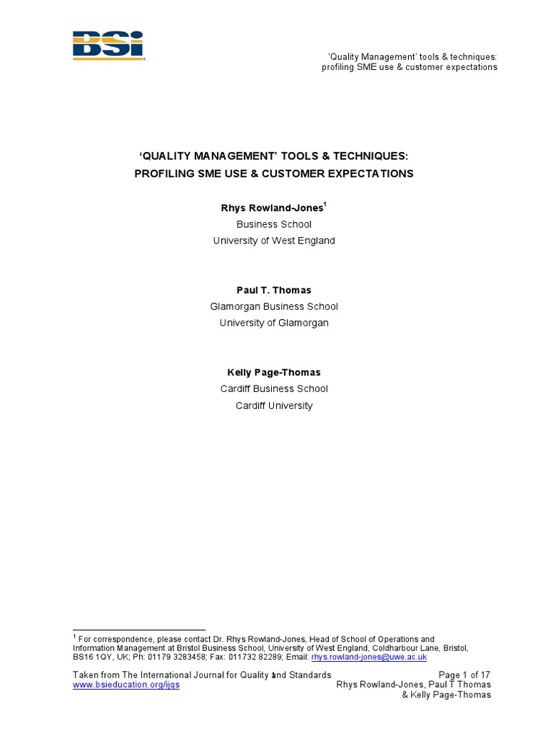 Quality Management Tools and Techniques | PDF | Quality Management ...