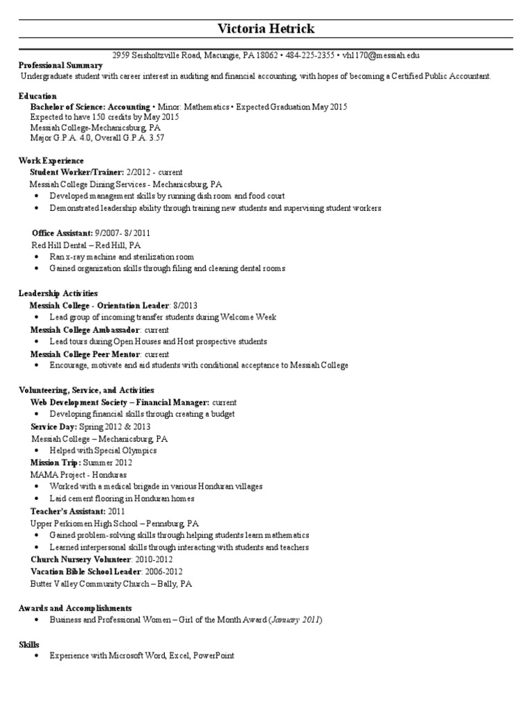 Accounting Student Resume Overview | PDF | Career & Growth | Business