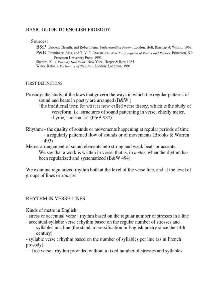 Basic Guide To English Prosody | PDF | Metre (Poetry) | Poetry