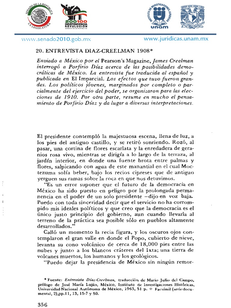 Entrevista Díaz-Creelman 1908: Democracia en México | PDF | Democracia ...