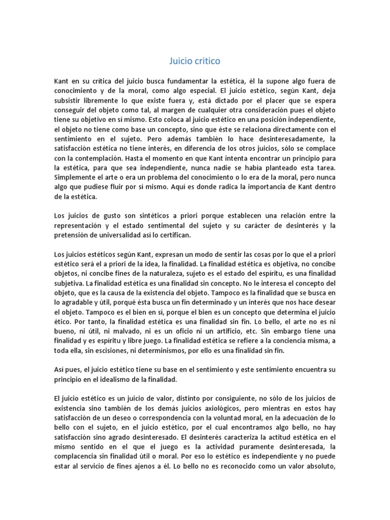 Juicio Critico | PDF | Estética | Immanuel Kant